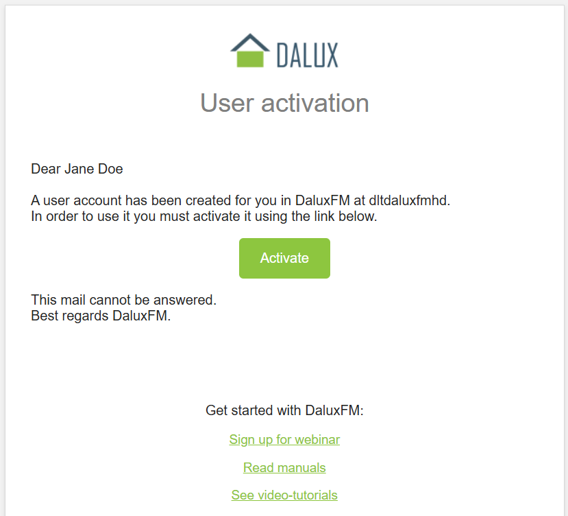 Wie man ein Profil erstellt und sich bei Dalux FM anmeldet – Dalux HelpCenter